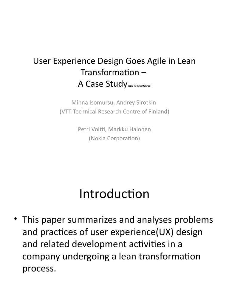 User Experience Design Goes Agile in Lean Transformation | Download Free PDF | Agile Software ...