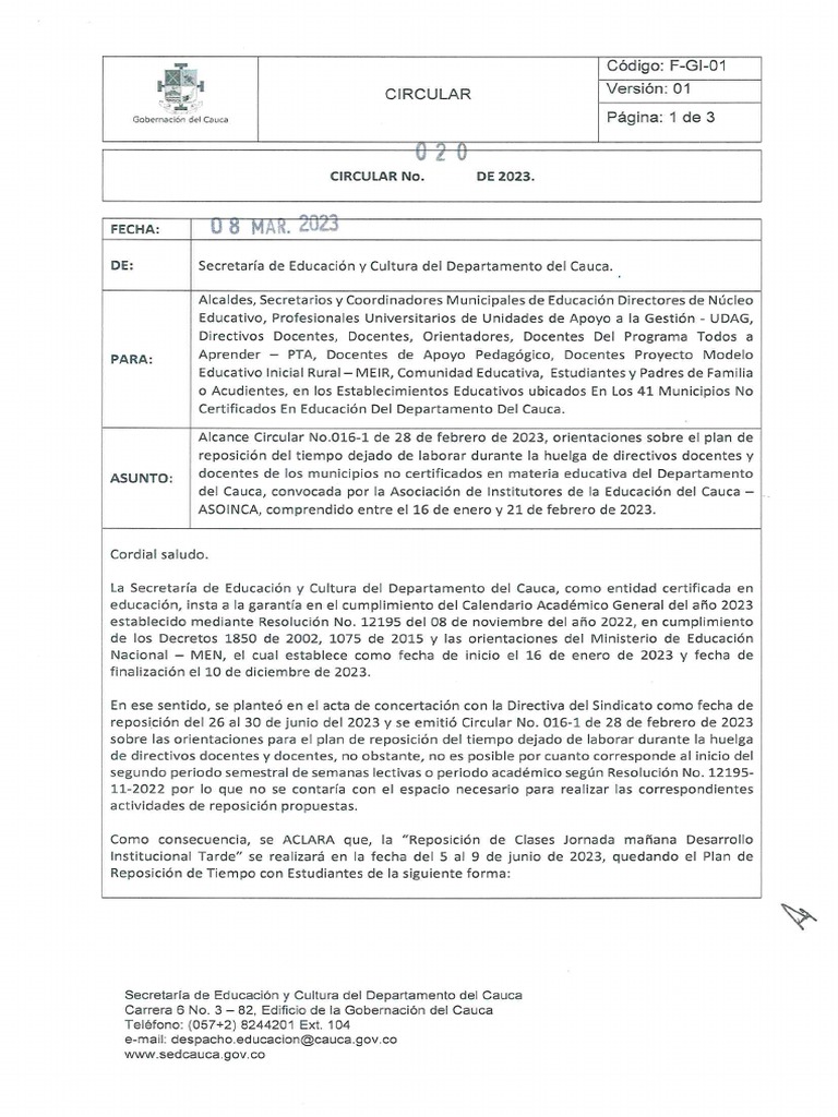 CIRCULAR No. 020 DE 2023 | PDF