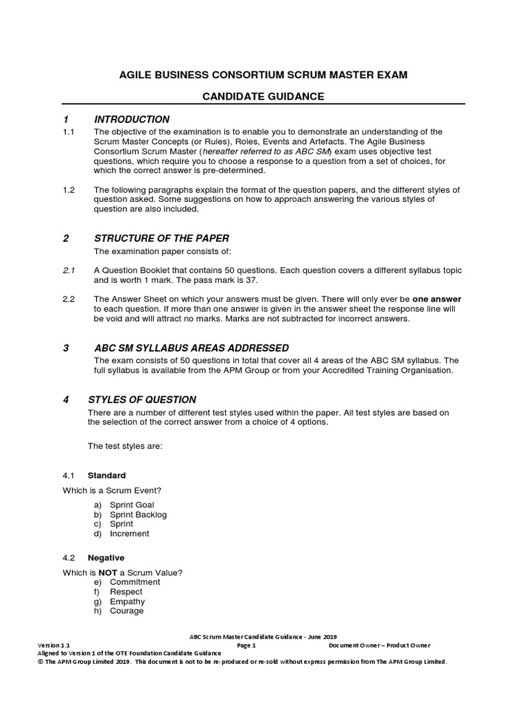ABC Scrum Master Candidate Guidance v1.1 | PDF