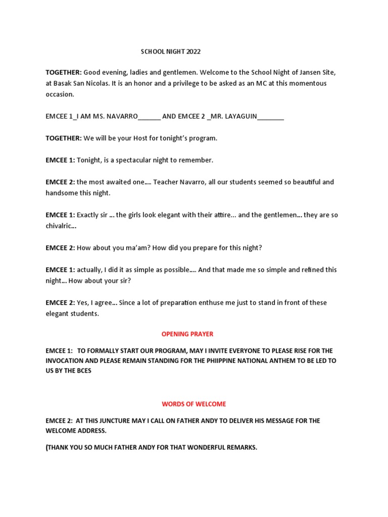 SCRIPT School Night | PDF