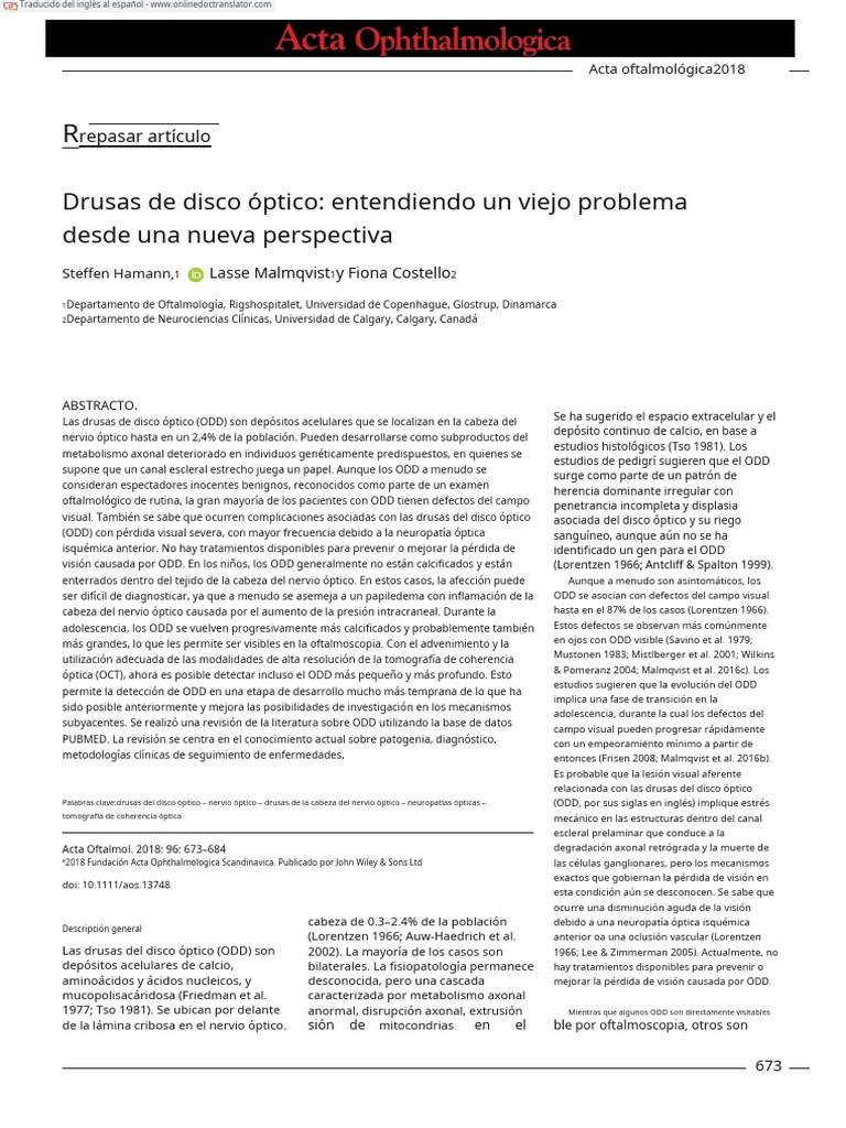 Acta Ophthalmologica - 2018 - Hamann - Optic Disc Drusen Understanding An Old Problem From A New ...