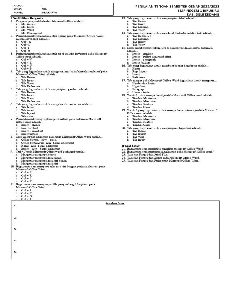 Soal UTS Kelas 7 Semester 2 | PDF