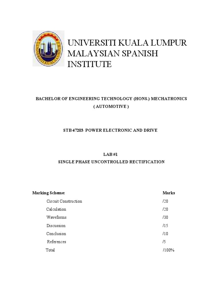 Lab1 - Single Phase Uncontrolled Rectifier | Download Free PDF | Rectifier | Root Mean Square