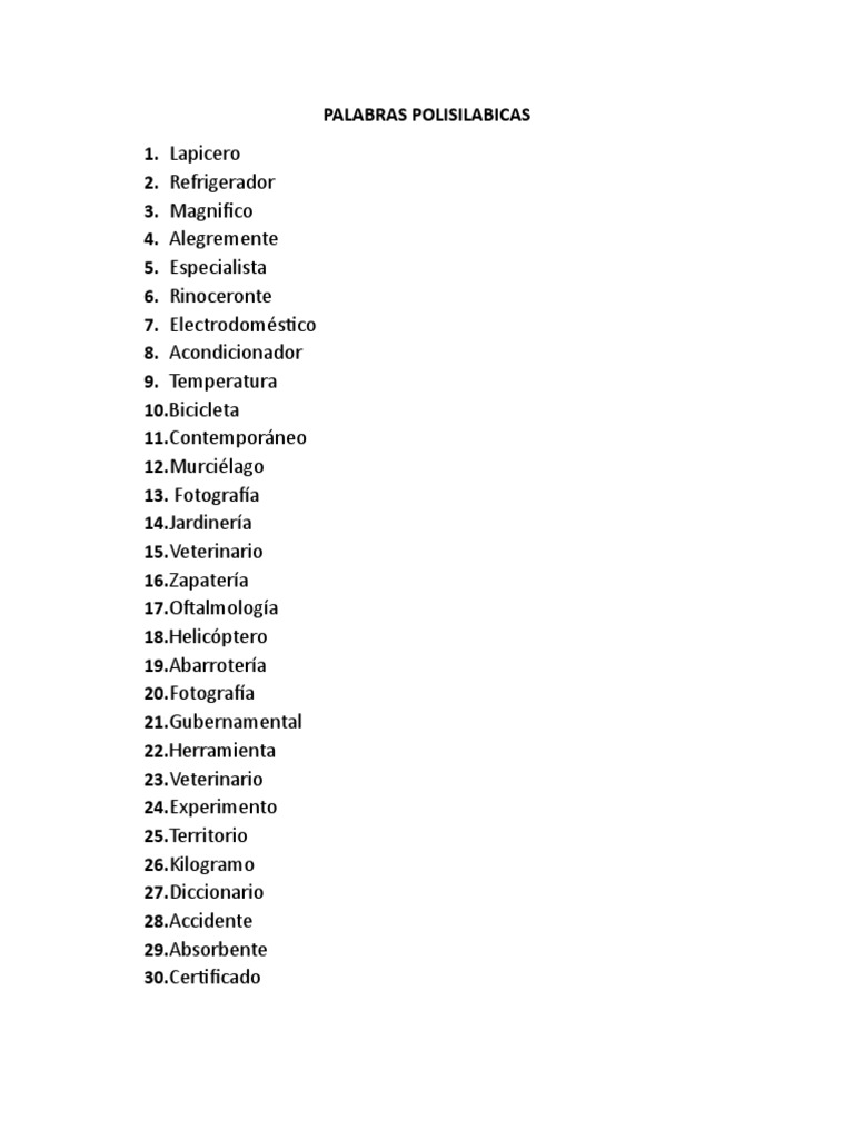 PALABRAS POLISILABICAS | PDF