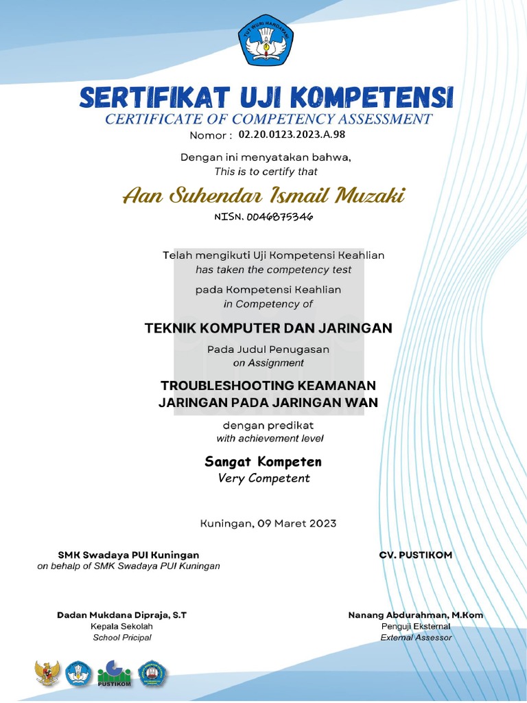 Sertifikat Depan Ujikom | PDF