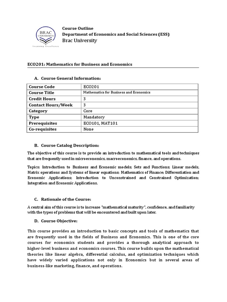 ECO201 - Mathematics For Business and Economics | PDF | Mathematics | Economics
