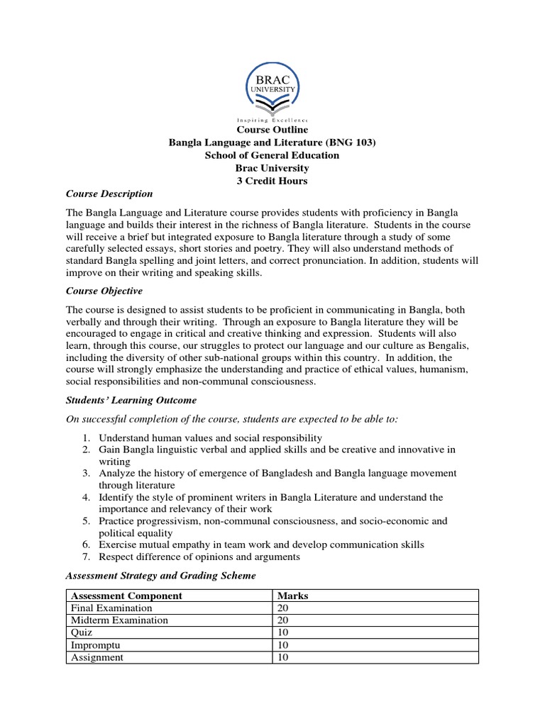 BNG103 - Bangla Language and Literature | PDF | Career & Growth ...