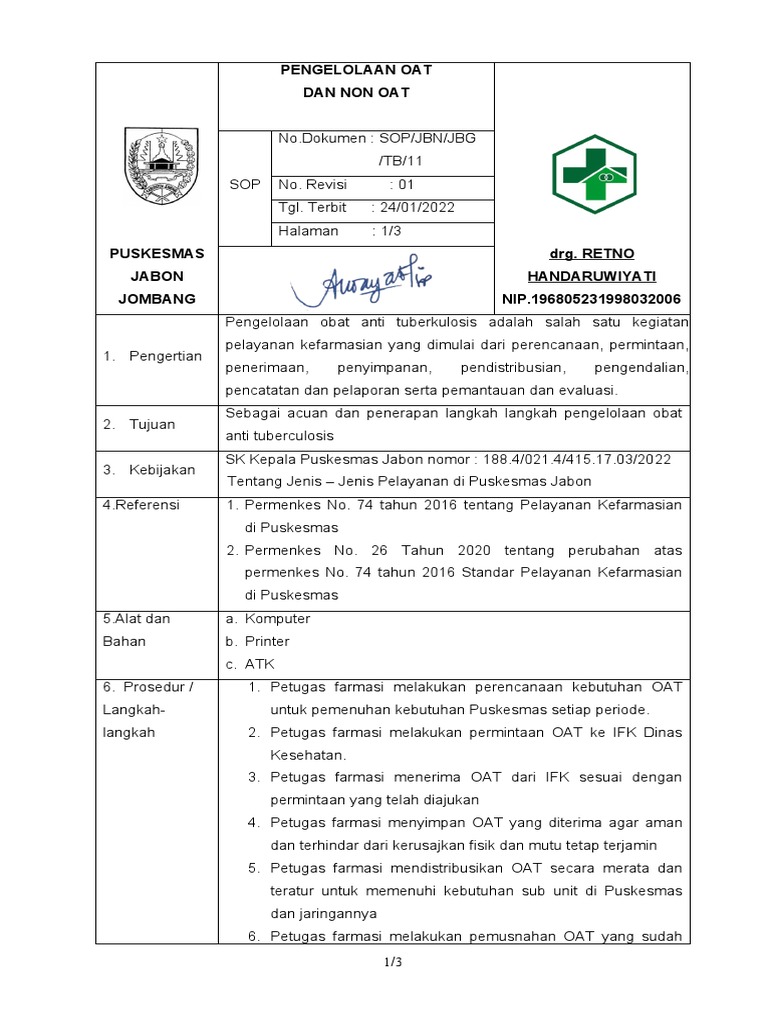 Pengelolaan Obat Anti Tuberkulosis SOP | PDF