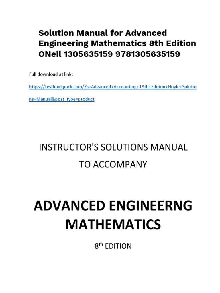 Advanced Engineering Mathematics 8th Edition ONeil Solutions Manual 1 | PDF | Matrix ...