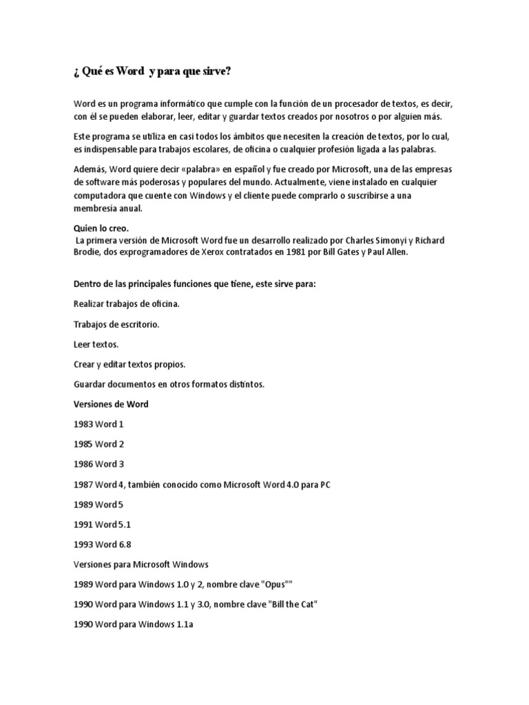 Qué Es Word y para Que Sirve | Descargar gratis PDF | Microsoft Word ... Qué Es Word y para Que Sirve | Descargar gratis PDF | Microsoft Word ...