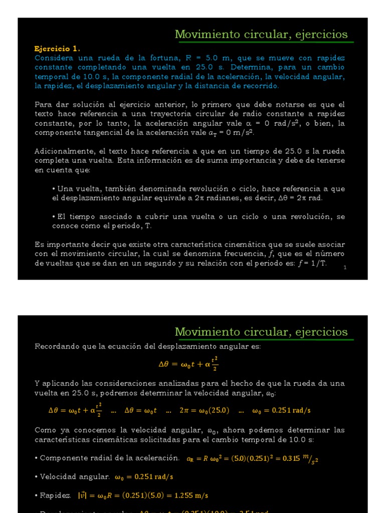 Clase 14. Movimiento Circular, Ejercicios | PDF