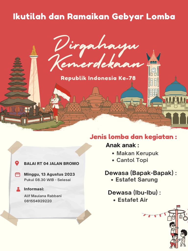 Merah Putih Ilustrasi Meriah Perlombaan 17an Poster Kemerdekaan | PDF