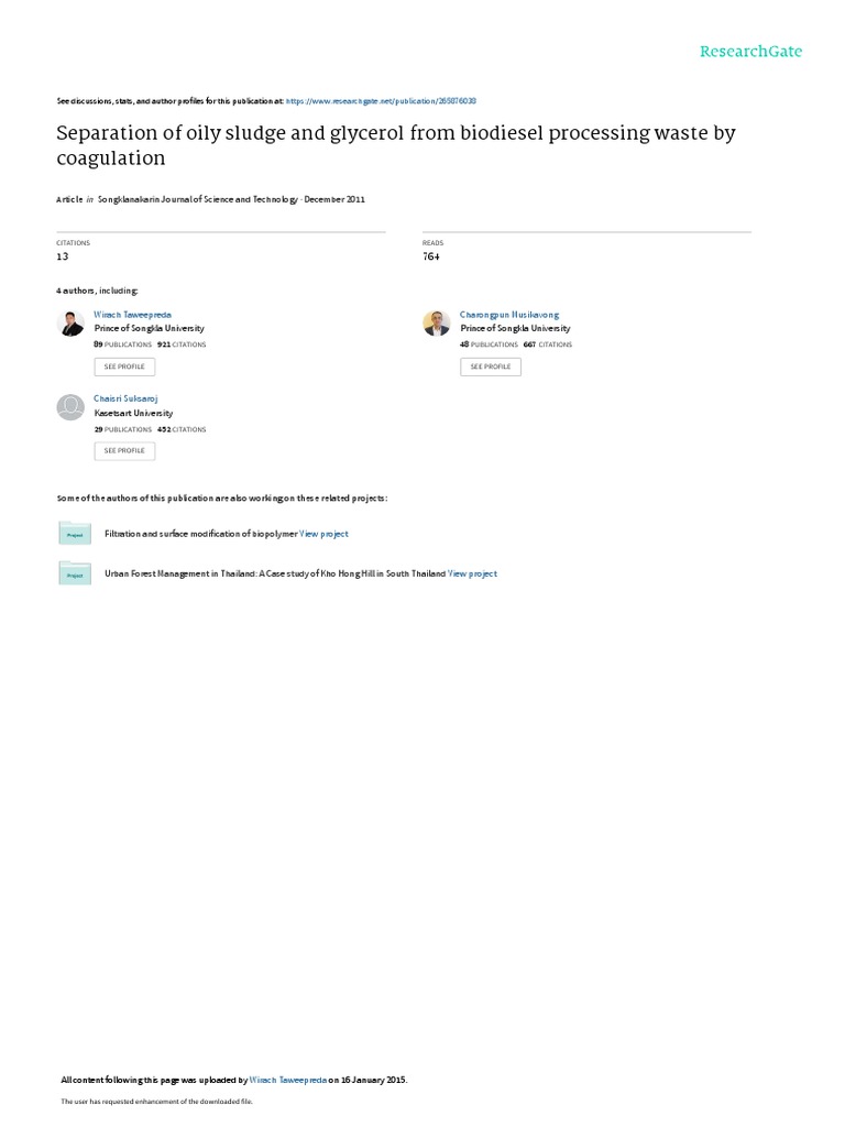 Separation of Oily Sludge and Glycerol From Biodie | PDF | Ph | Biodiesel