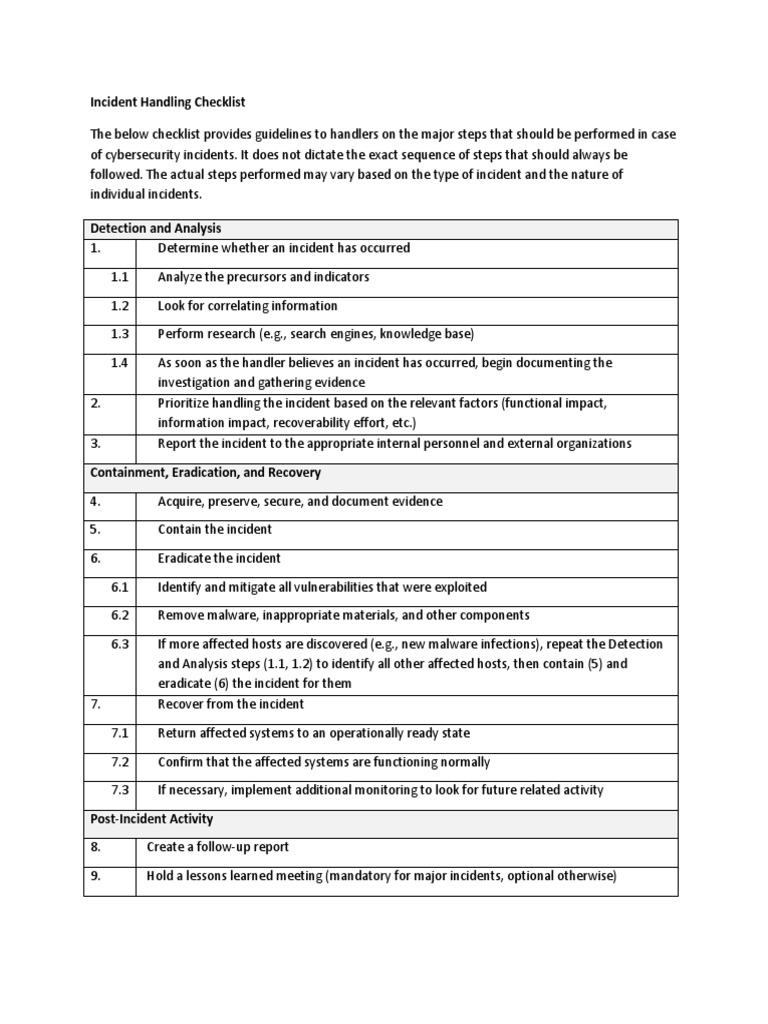 incident-handling-checklist | PDF