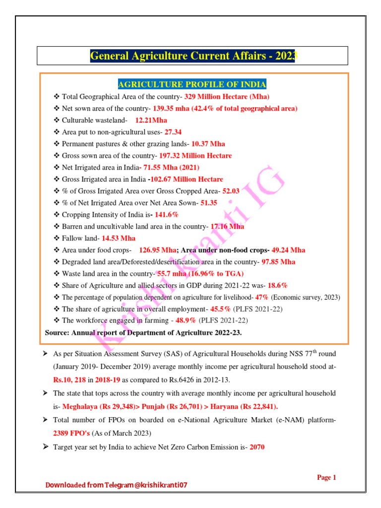 General Agriculture For All Agri Exams 2023 | PDF