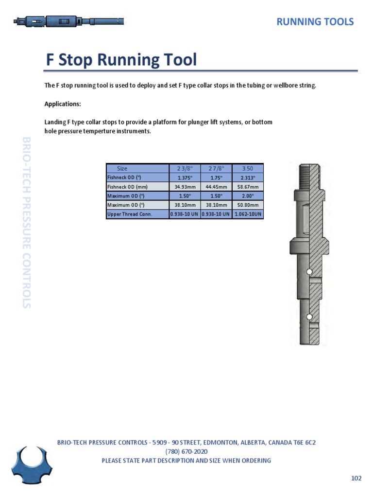 F Stop Running Tool Specifications | PDF