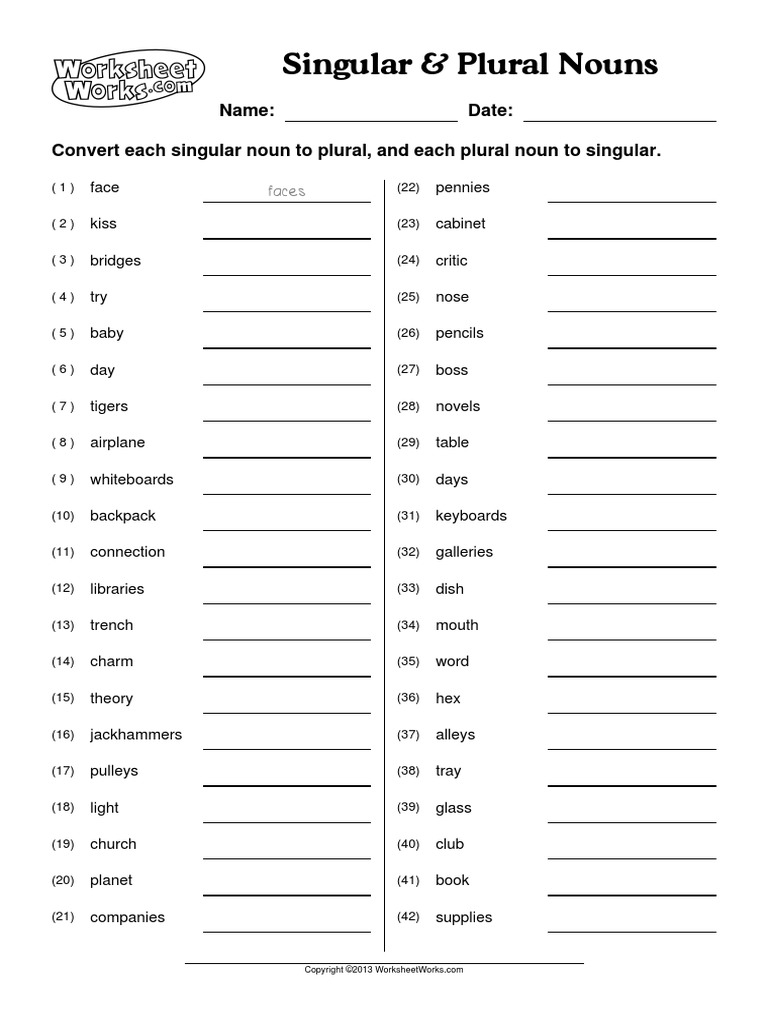 WorksheetWorks Singular Plural Nouns 1 | PDF | Language Families ...