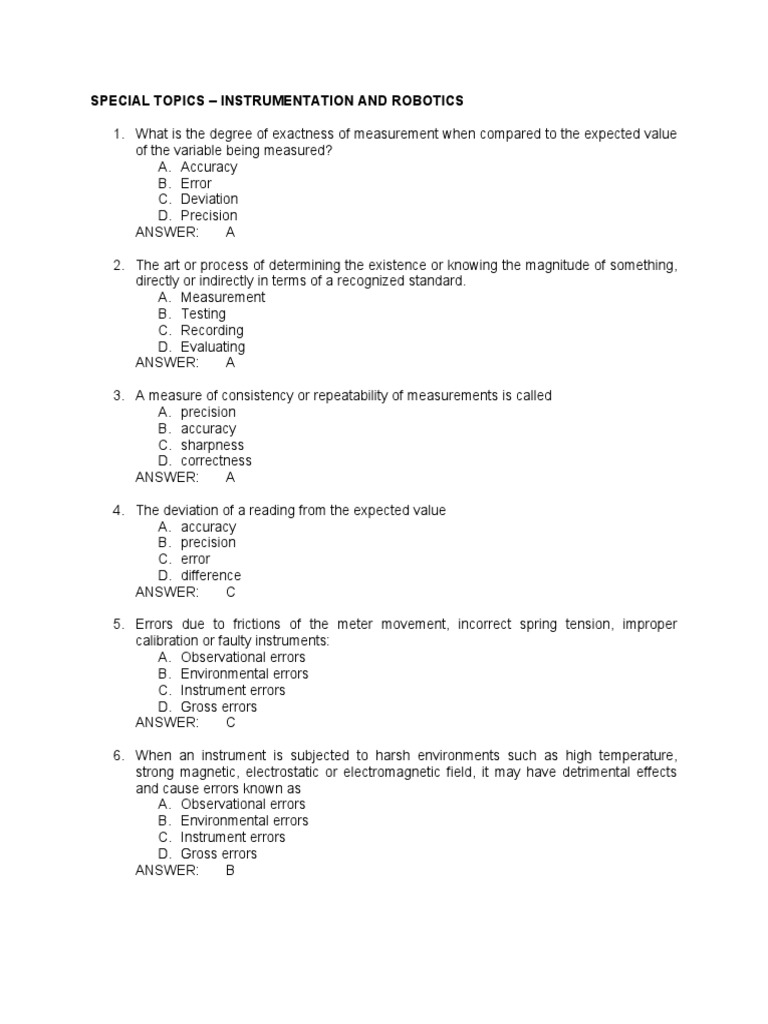 SPECIAL TOPICS - Instrumentation and Robotics | PDF | Accuracy And Precision | Observational Error
