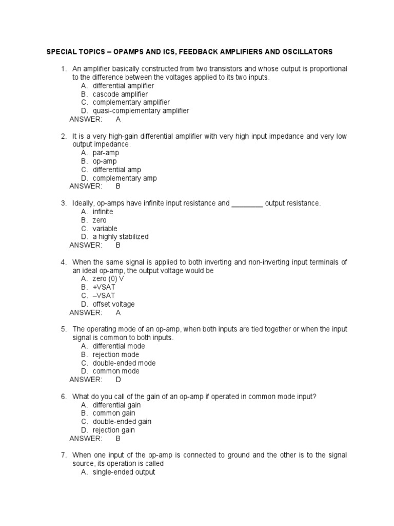 Special Topics - Opamps and Ics Feedback Amps and Osc | PDF ...