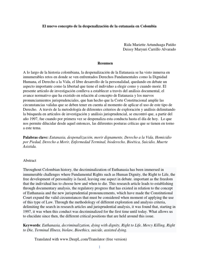 El Nuevo Concepto de La Despenalizacion de La Eutanasia en Colombia | PDF El Nuevo Concepto de La Despenalizacion de La Eutanasia en Colombia | PDF
