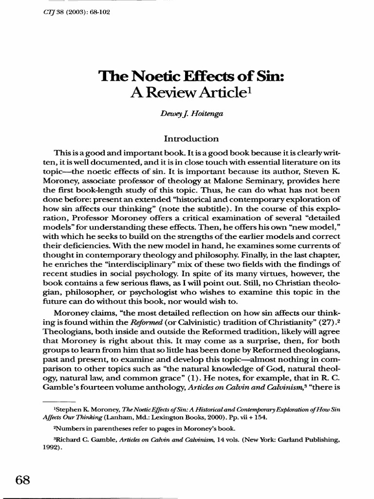 Noteic Effects of Sin | PDF | Calvinism | Thought