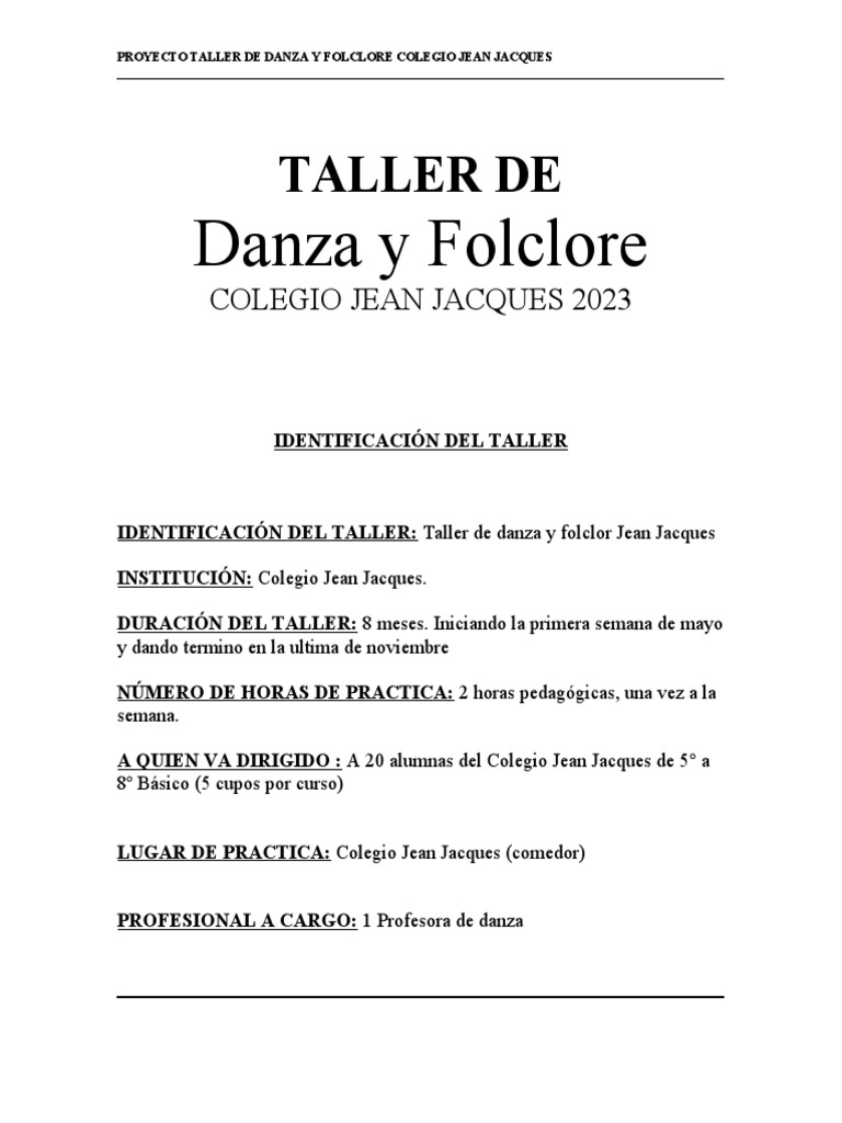 Taller de Danza y Folclor Colegio Jean Jacques 2023 | PDF | Bailes | Folklore