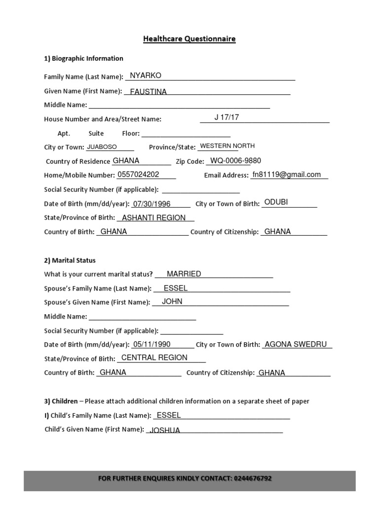 HEALTH CARE QUESTIONNAIRE FAUSTINA NYARKO FINAL-merged | PDF | Nursing ...