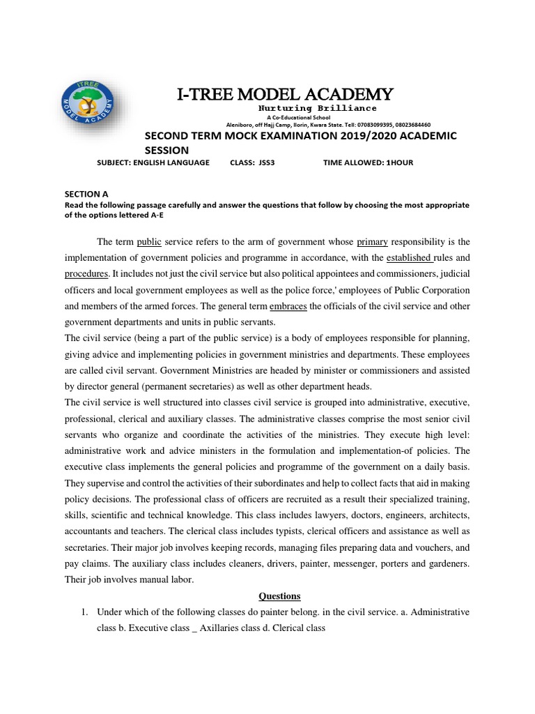English Jss3 1 | PDF | Civil Service | Government