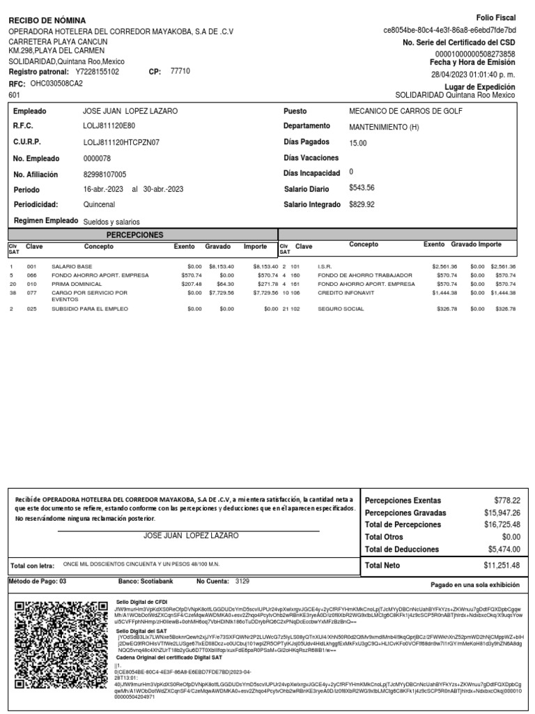 Recibo de Nómina: Concepto Clave Importe Exento Gravado Concepto ...