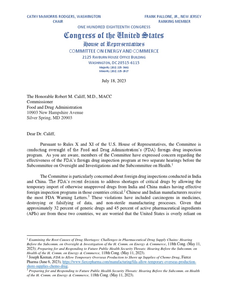 Letter To FDA On Foriegn Drug Inspections Dc7bf60a6d | Download Free ...