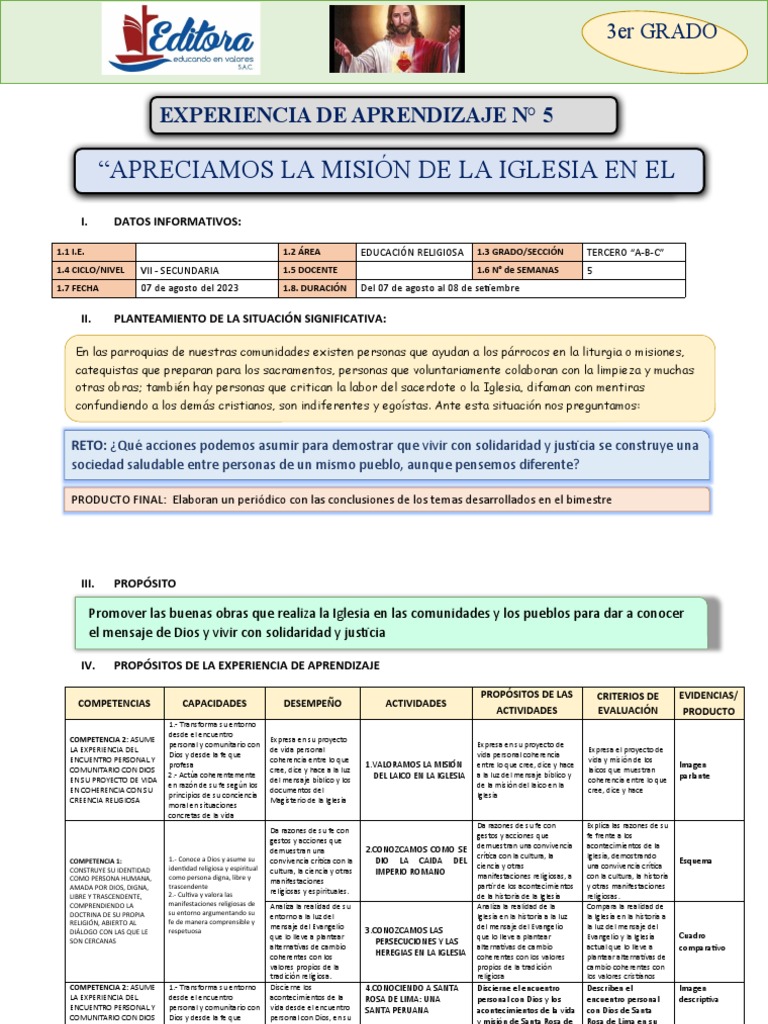 2023-Experiencia de Aprendizaje #5-Tercero | PDF