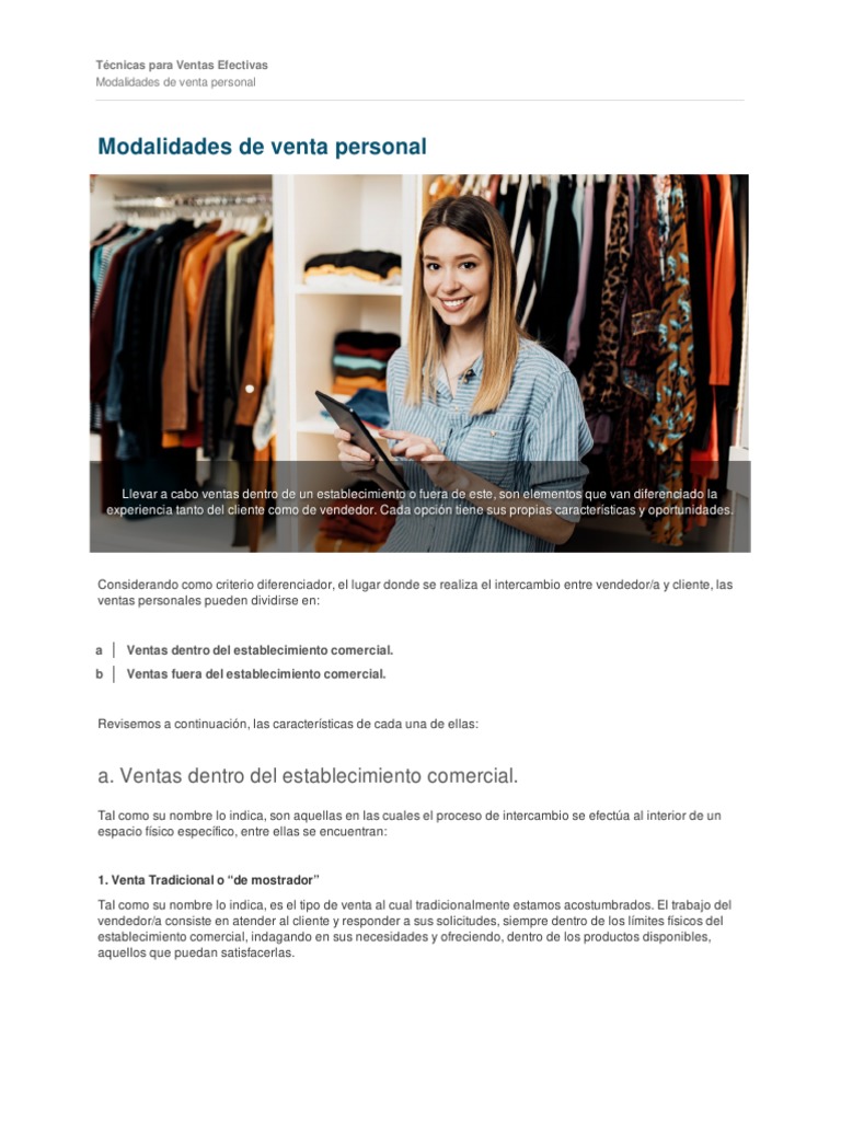 3 - Modalidades de Venta Personal | PDF | Cliente | Ventas