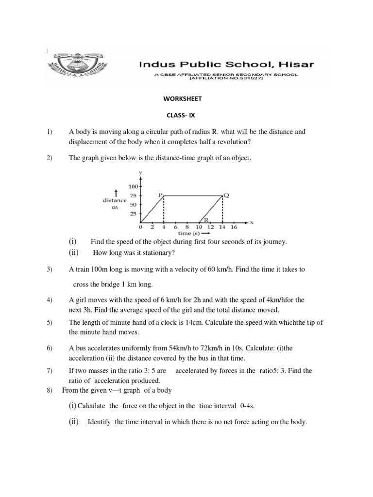 Worksheet Physics IX | PDF | Acceleration | Speed