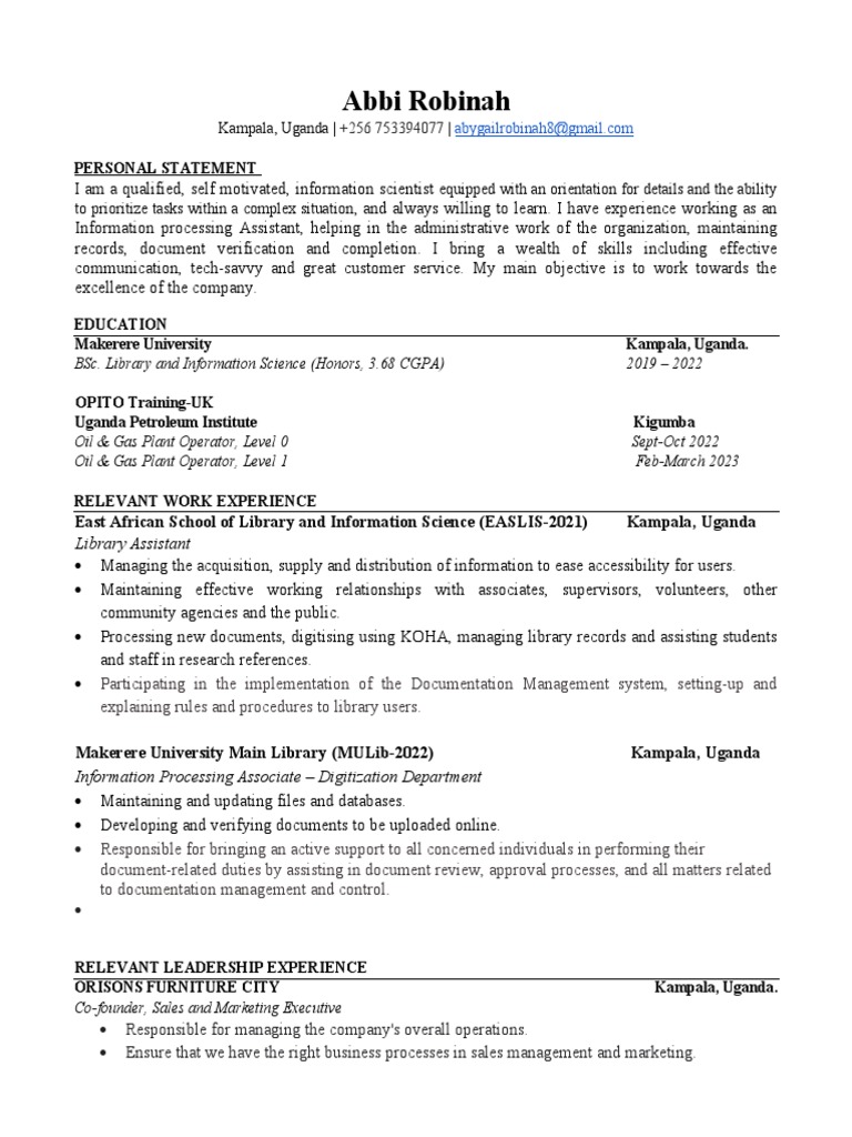 Information Scientist Resume - Uganda | PDF | Business