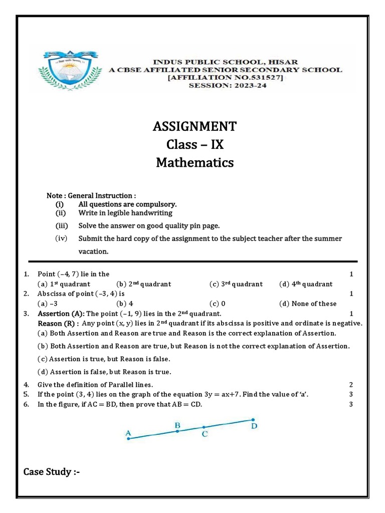 Class IX Math Assignment | PDF | Cartesian Coordinate System | Equations