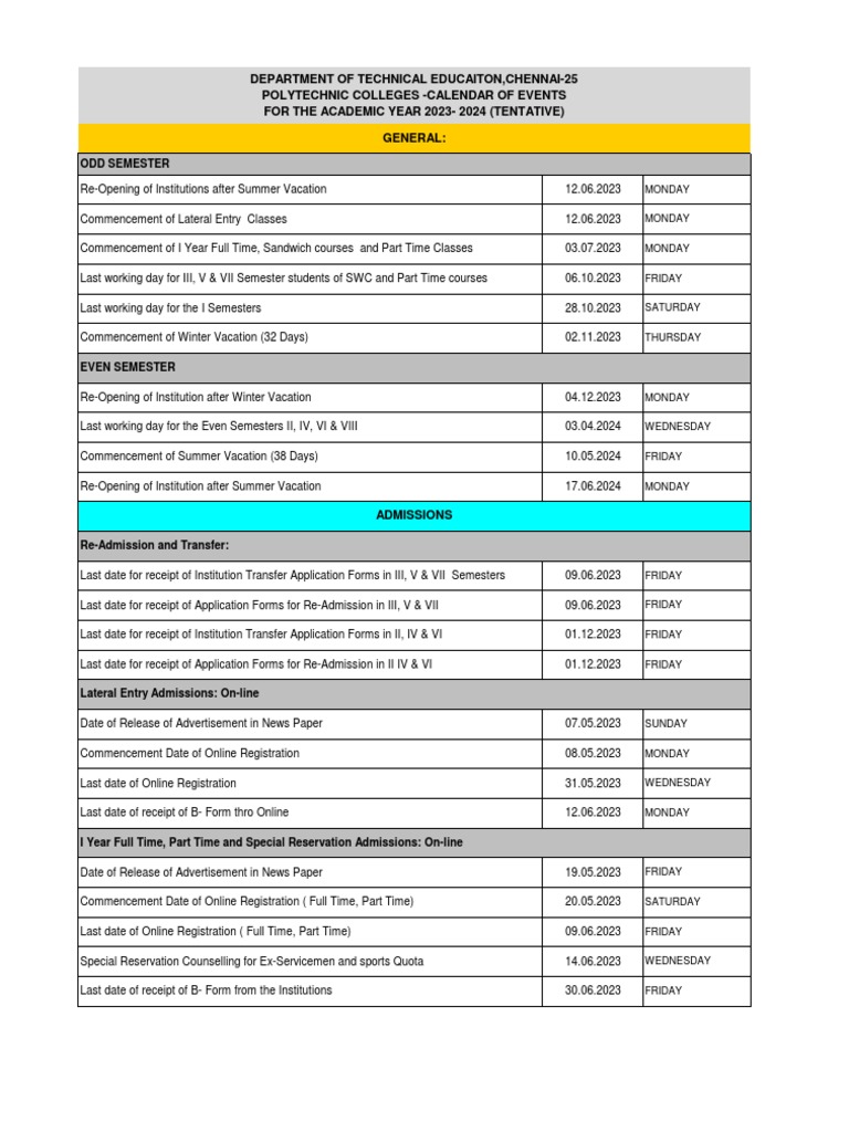 Calendar of Events 2023-24 | PDF | Academic Term | Academia