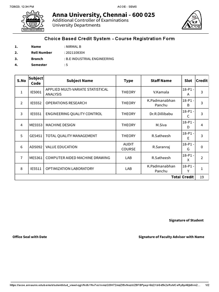 5TH Sem Time Table | PDF
