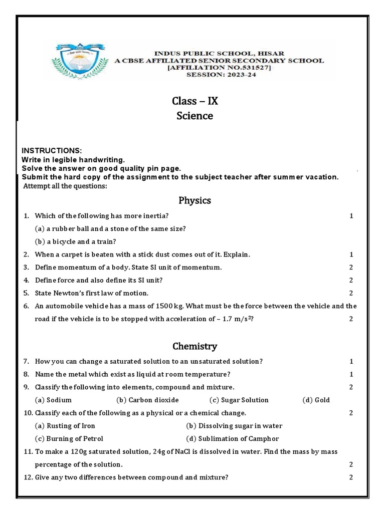 IX-Science ASSIGNMENT | PDF | Solubility | Cell (Biology)