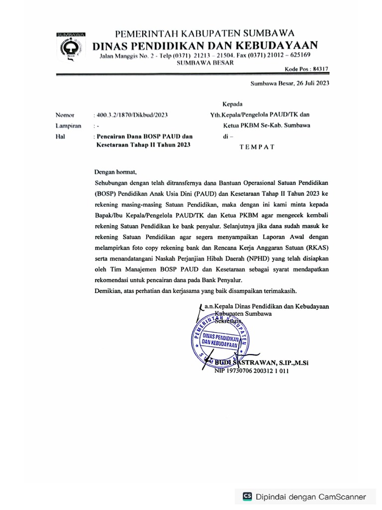 Syarat Pencairan BOSP PAUD Dan KESETARAAN | PDF