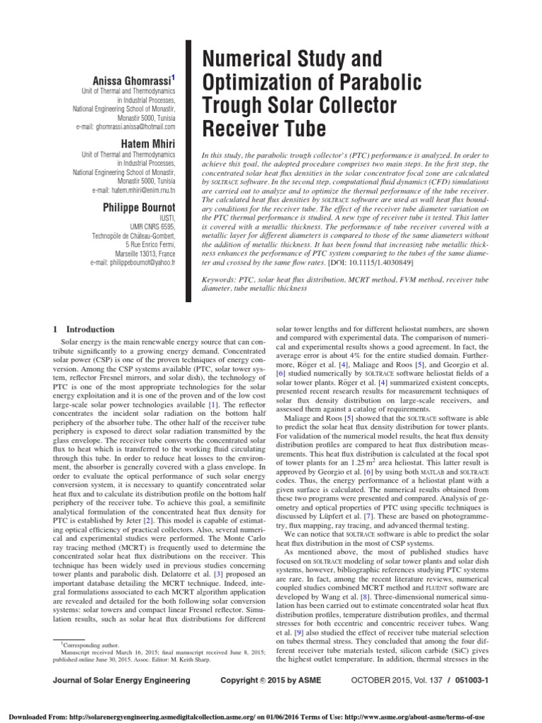 Numerical Study and Optimization of Parabolic Trough Solar Collector ...