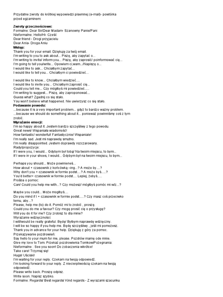 Zwroty Egzamin | PDF