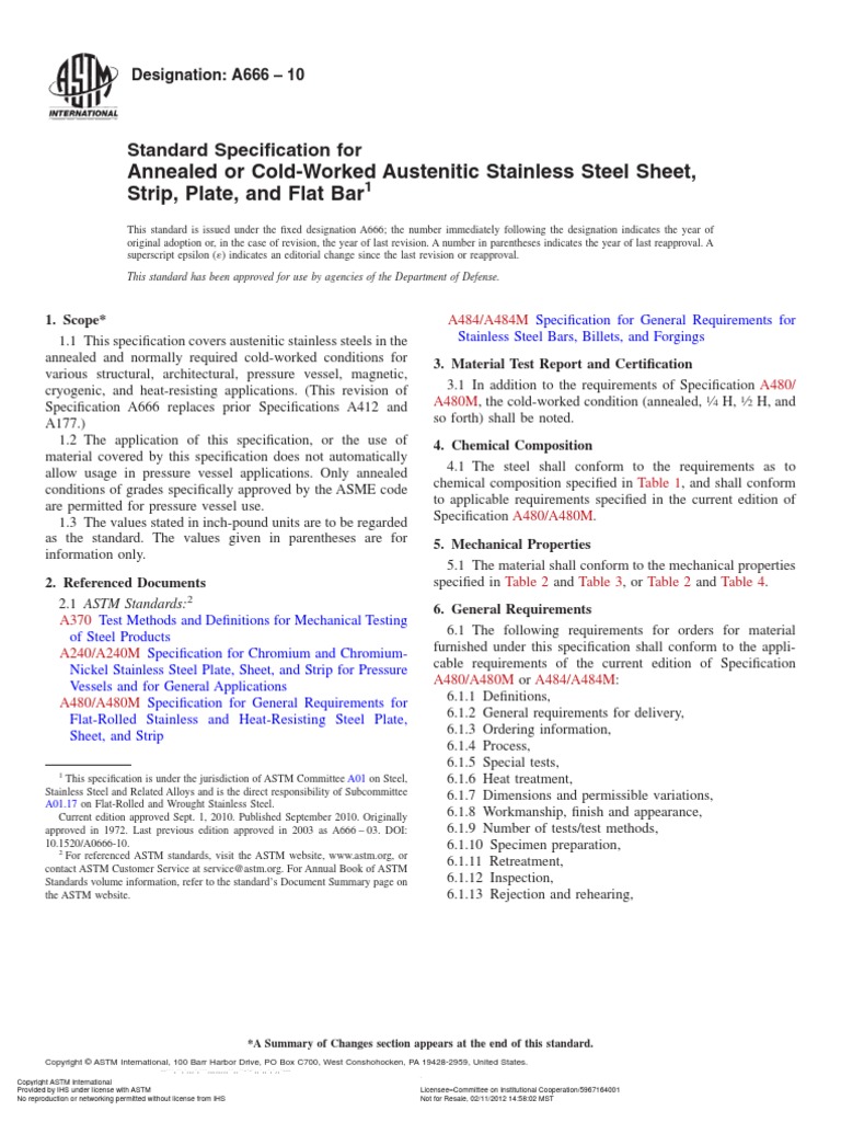 Astm A666 - 10 | PDF | Strength Of Materials | Stainless Steel