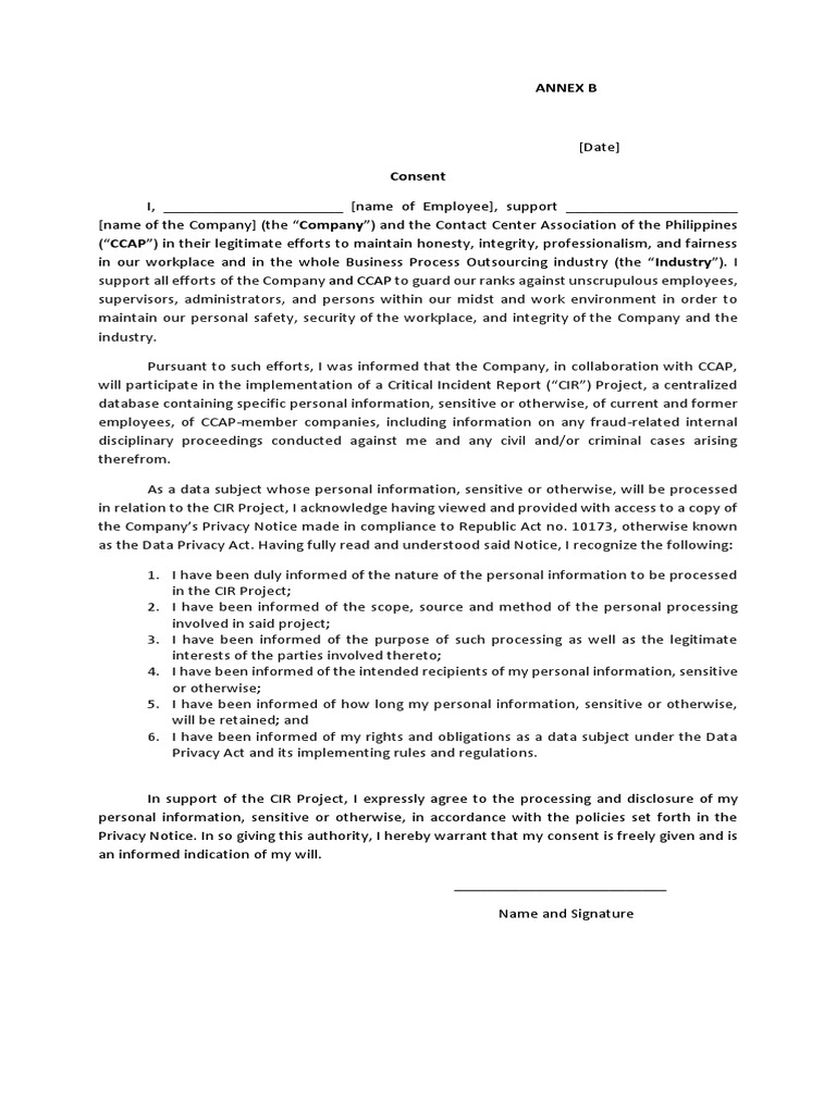 CIR Consent Form | PDF | Privacy | Information