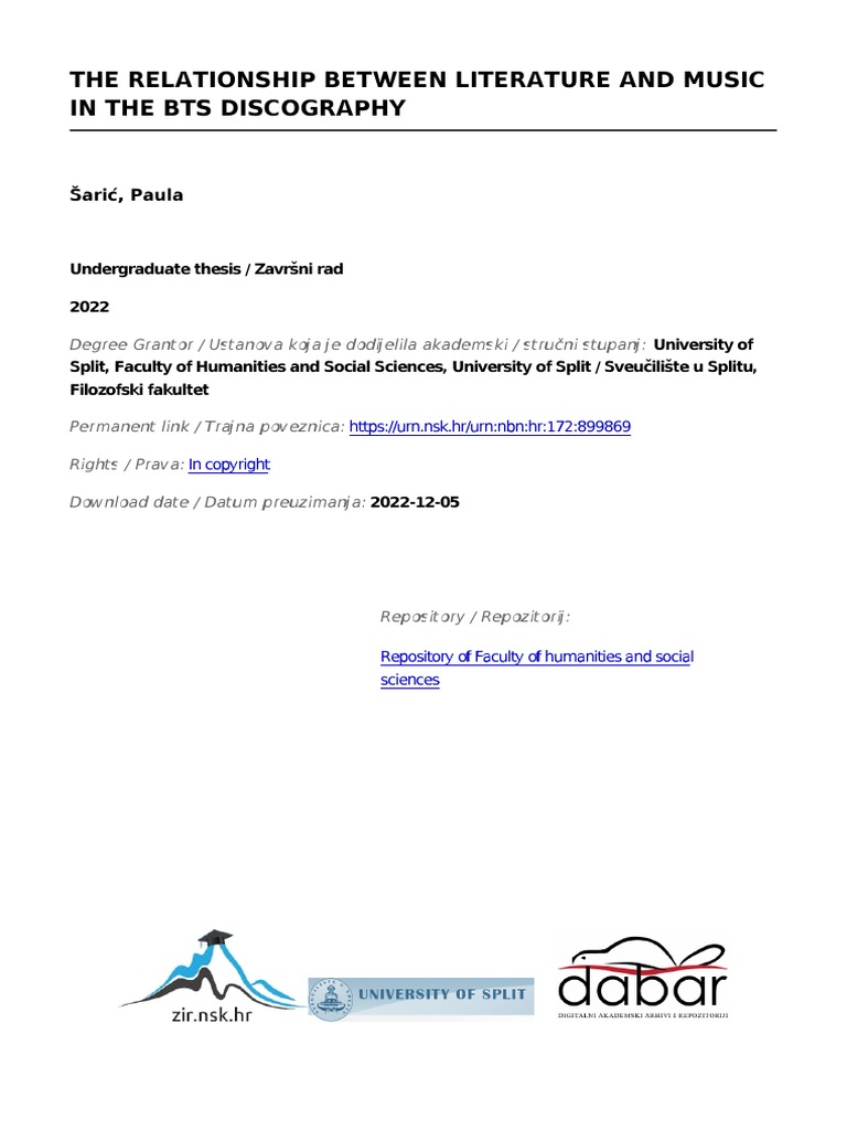 The Relationship Between Literature and Music in The BTS Discography ...