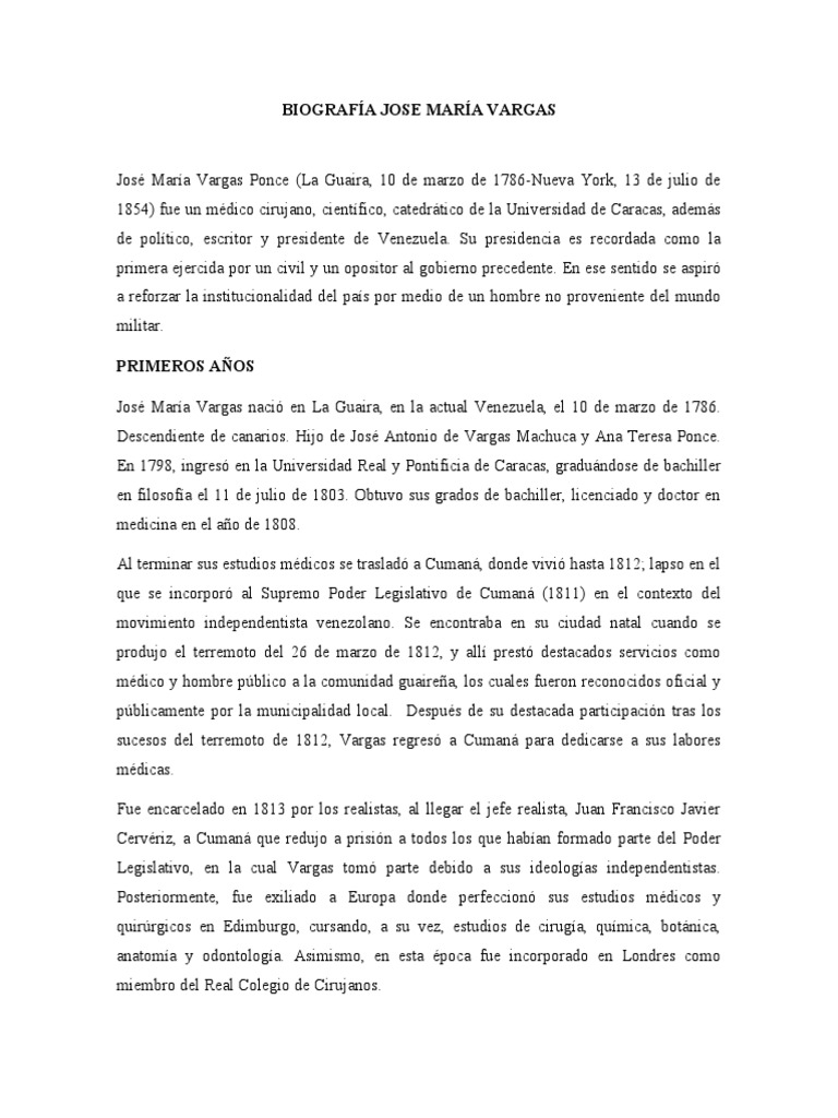Biografía Jose María Vargas | PDF