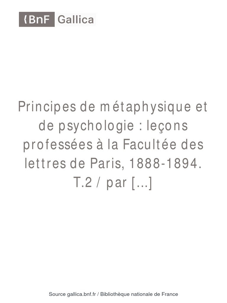 Principes de Métaphysique Et de Psychologie | PDF