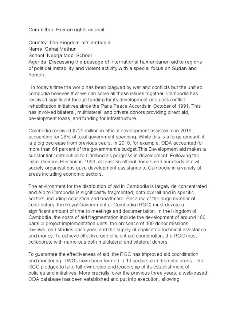 Position Paper - Delegate of Cambodia | Download Free PDF | Aids ...
