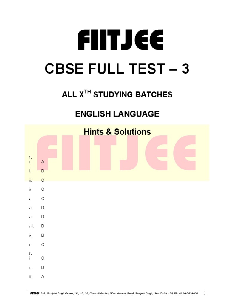 Cbse Full Test - 3-English - Sol | PDF