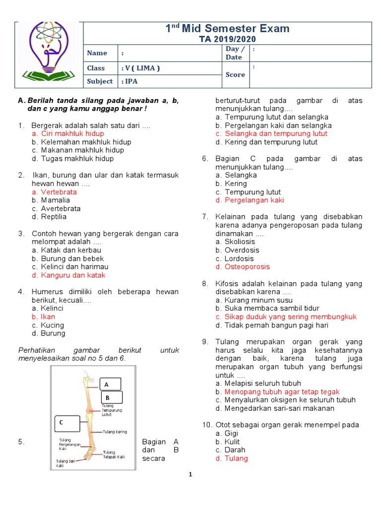 Soal Ipa Uts Tematik Kls 5 FIX | PDF