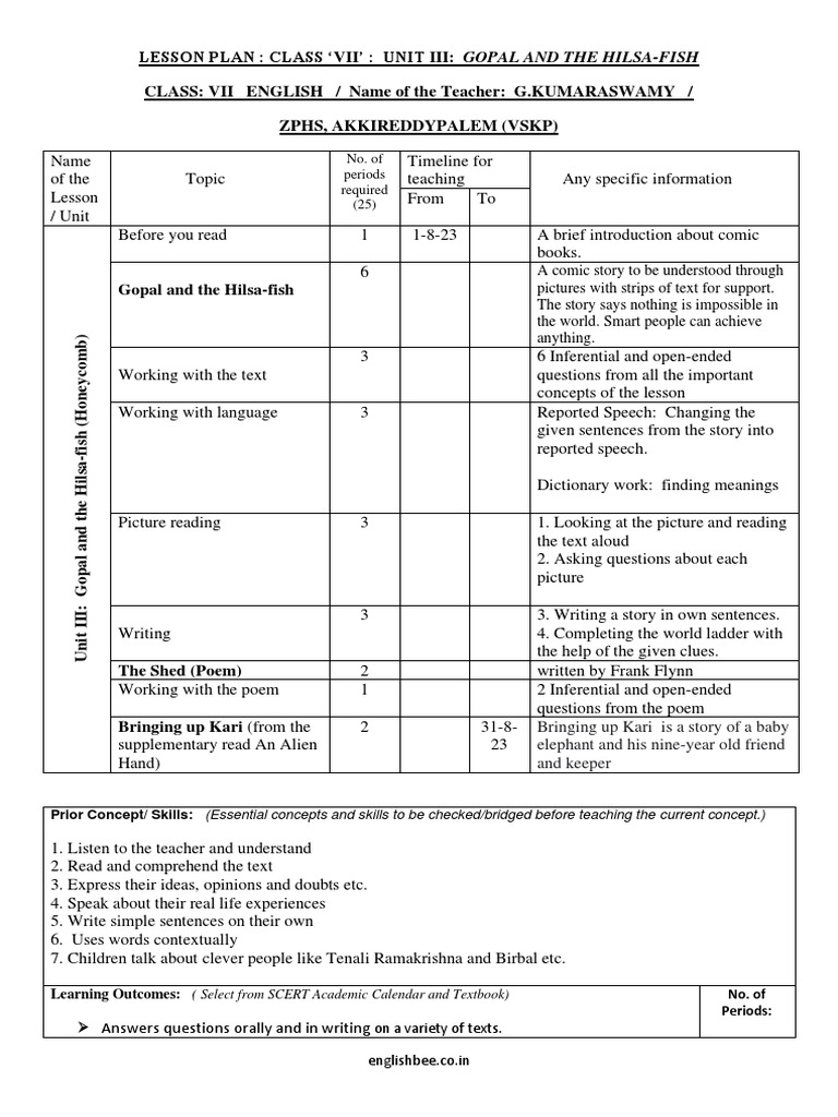 7th Eng Unit 3 Lesson Plan | PDF | Human Communication | Cognitive Science
